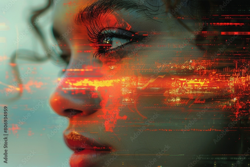 A digital portrait of a business woman, her image fractured by ...