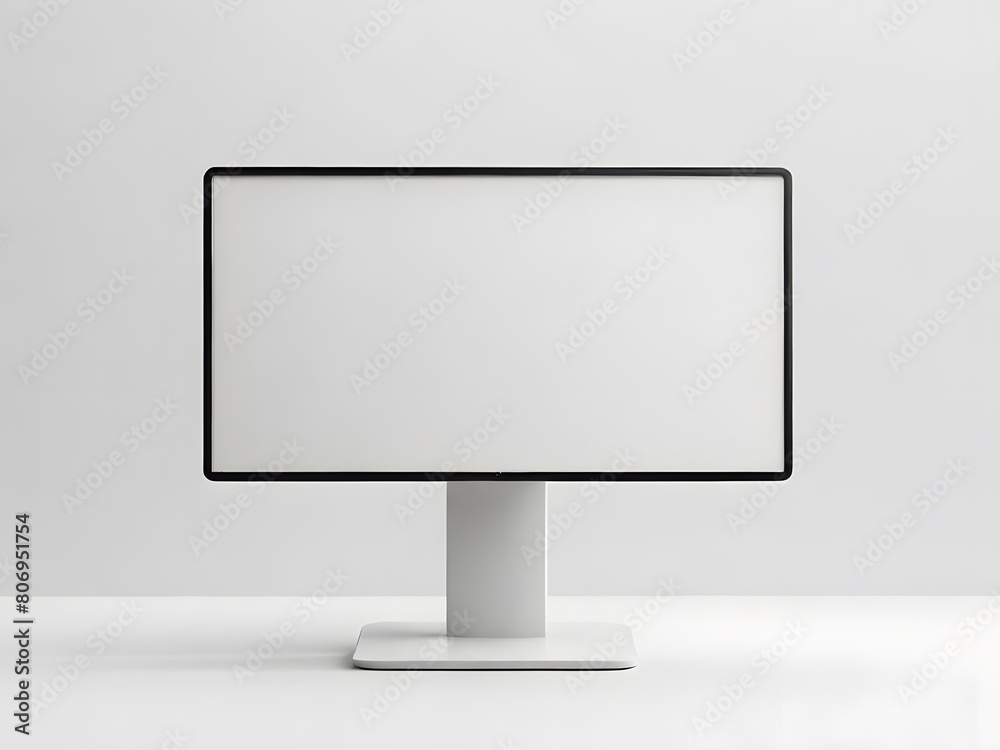 front view,3D Minimal desktop with blank screen mockup, Empty screen ...