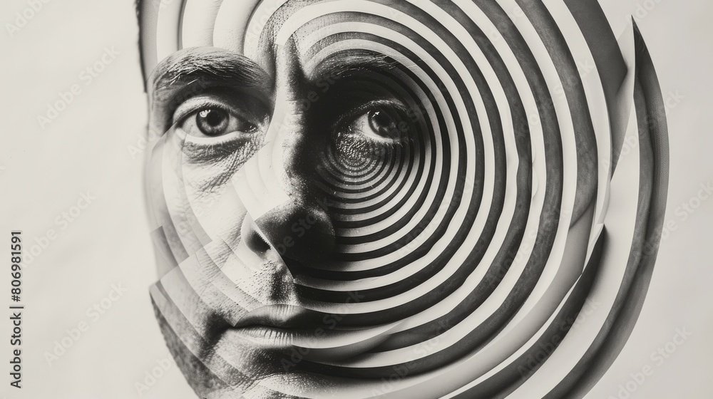 Elegant design poster with segments of a foreign face arranged in a ...