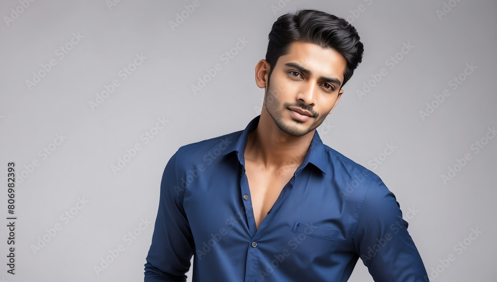 handsome charming indian male model studio portrait on plain white ...