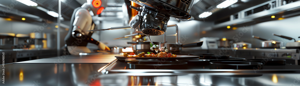 Unveil the elegance of a robotic sous-chef preparing a dish with ...