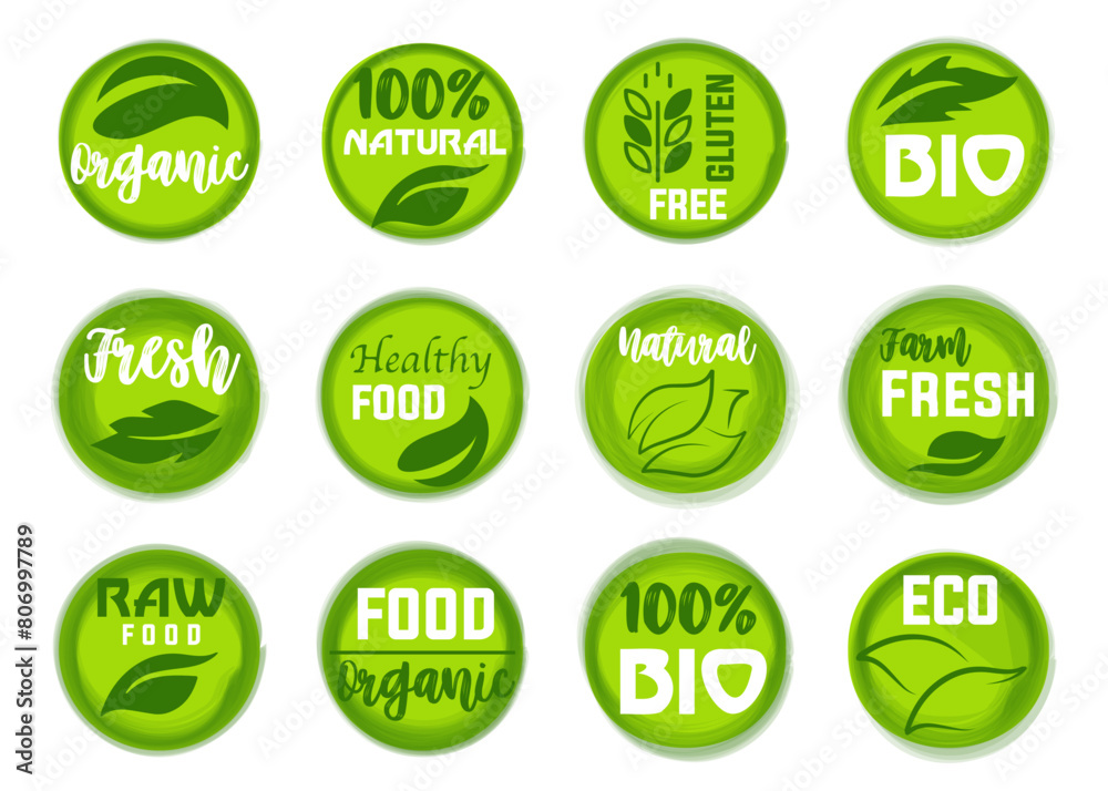 Green stamp labels for organic, natural, fresh, healthy food. Green ...