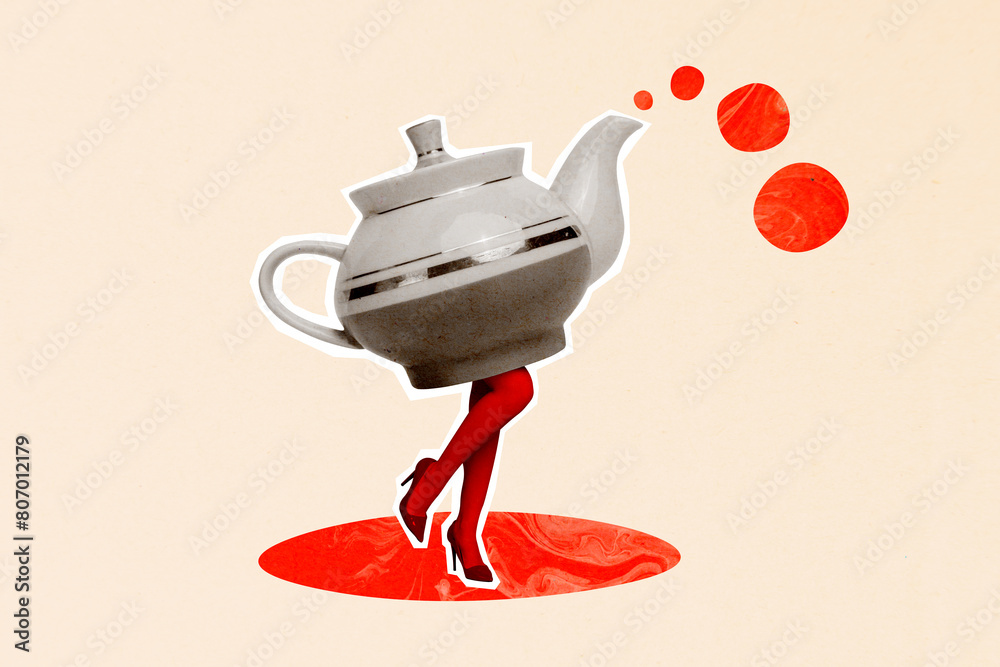 Photo cartoon comics sketch collage picture of funky lady tea kettle ...