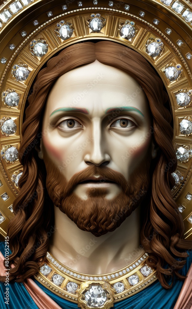 Beautiful face of Jesus Christ in technicolor and diamond cuts, forming ...
