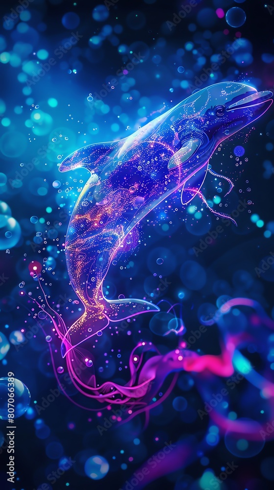 Craft a mystical underwater world with neon colors in digital art ...