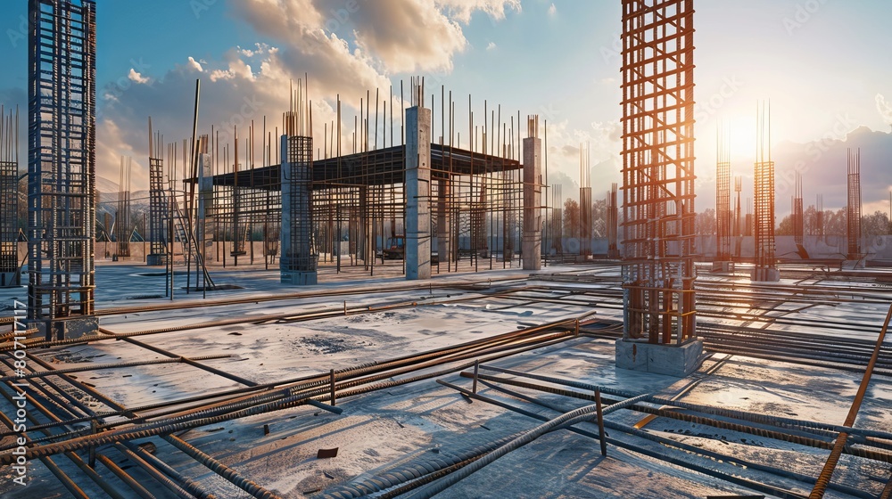 Stock-Foto „3D illustration depicting reinforced concrete columns under ...