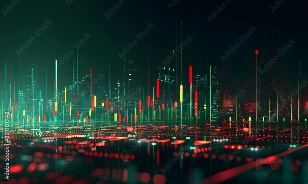 stock market candlestick chart background with green and red colors ...