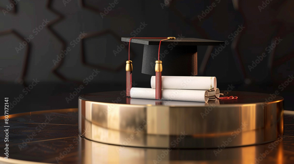 Graduation Cap and Diploma on Podium Stock Illustration | Adobe Stock