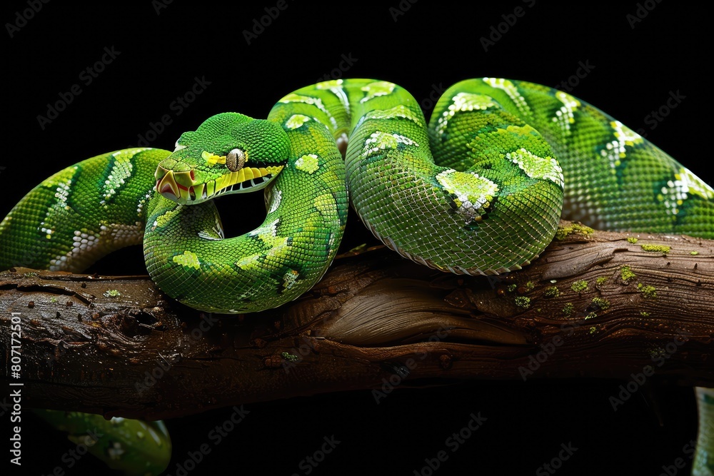 Emerald Tree Boa, Professional studio photography, hyperrealistic ...