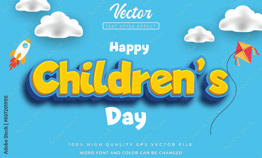 editable happy childrens day text effect Stock Vector | Adobe Stock