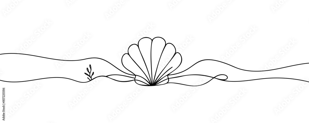 Continuous one line drawing of sea shell. Simple illustration of shell ...