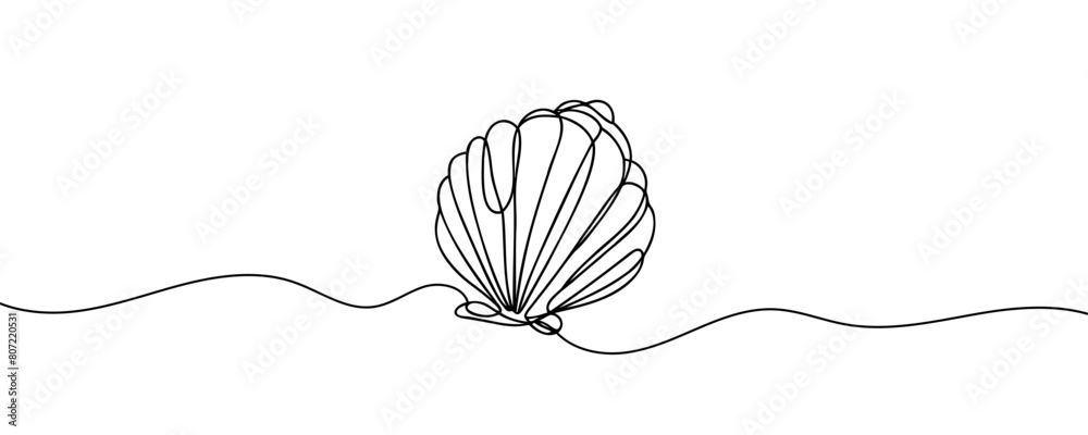 Continuous one line drawing of sea shell. Simple illustration of shell ...