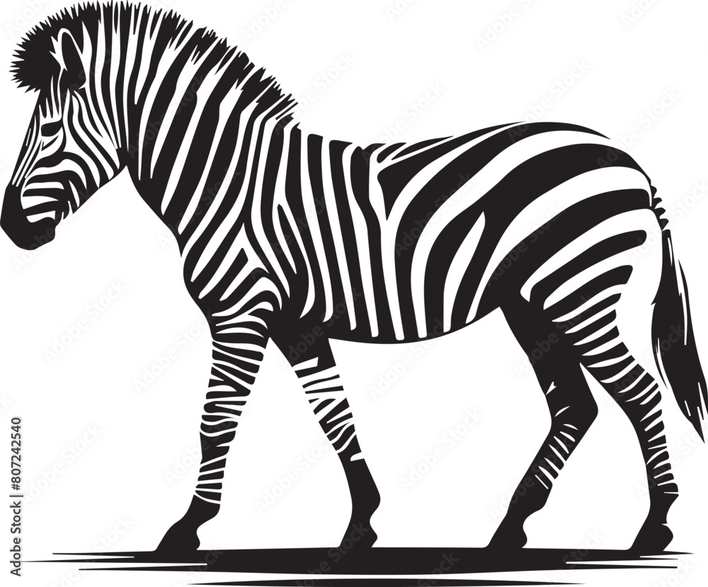 African zebra side view outline striped silhouette animal design flat ...