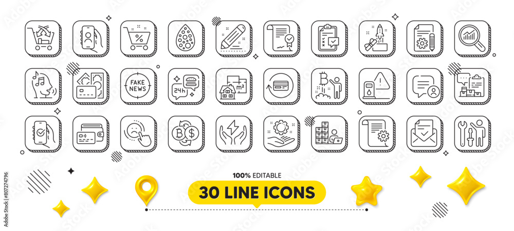 Voicemail, Approved agreement and User call line icons pack. 3d design elements. Technical ...