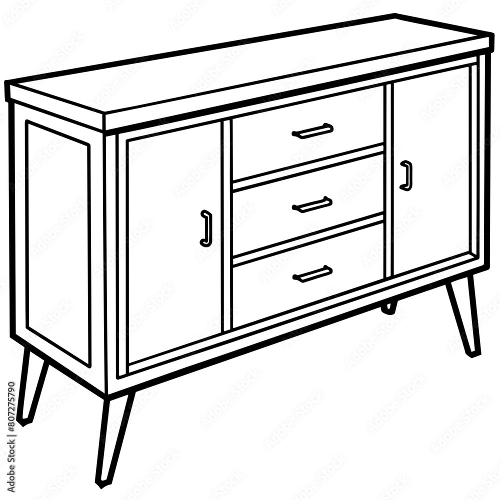 Sideboard Cabinet Line Drawing: Furniture Graphics with Doors, Drawers ...