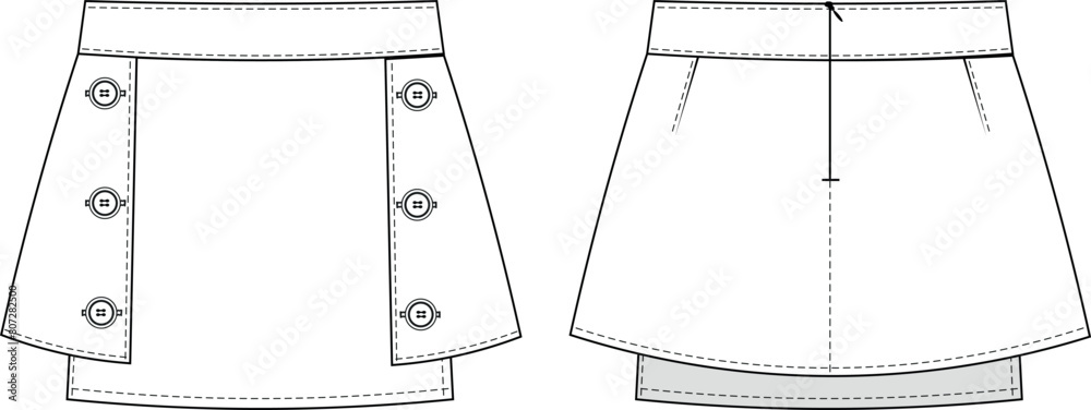 belted buttoned zippered darted asymmetric hem long in front a-line ...