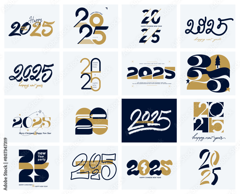 2025 Happy New Year logo gold text design set. 2025 luxury number ...