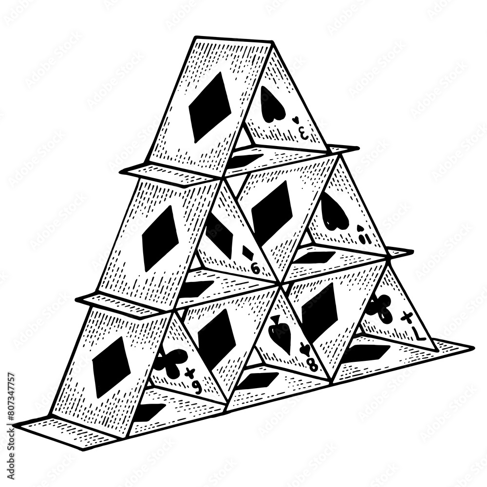 Card tower house of cards sketch sketch engraving PNG illustration ...