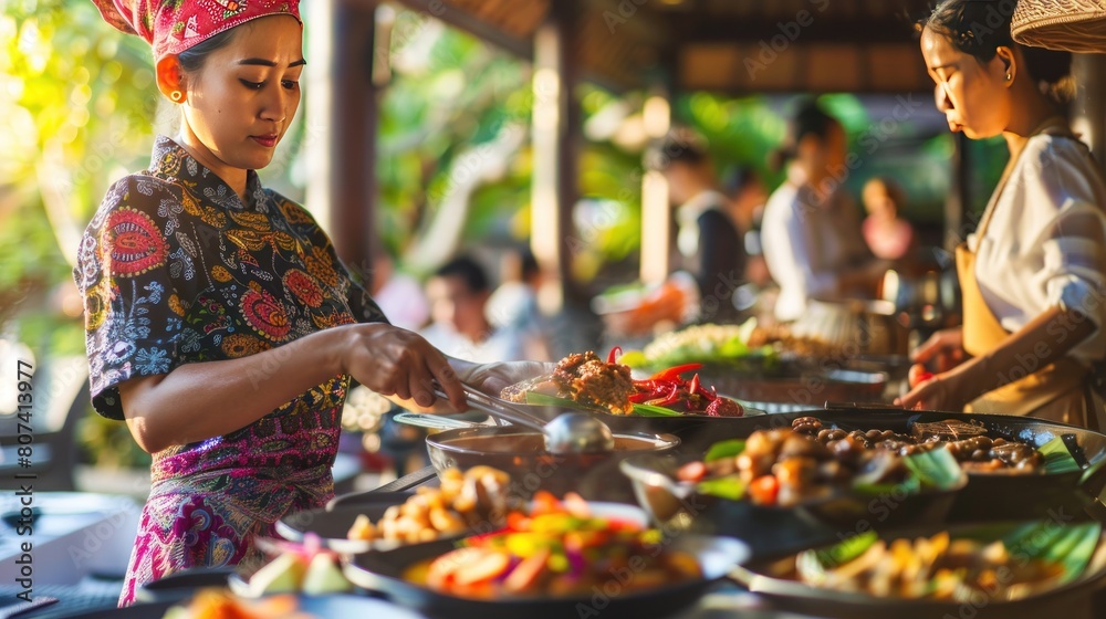 Indonesian cuisine - Many traditional Balinese dishes on the table ...
