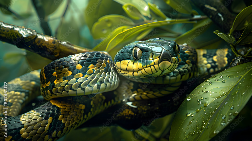 Mangrove Snakes Coiled on Branches: Thriving in the Canopy of Mangrove ...