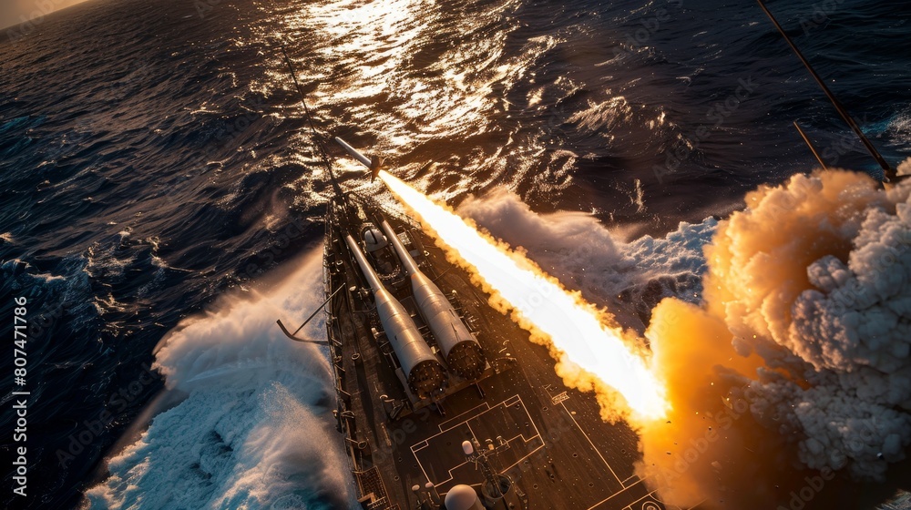 Intense moment as an anti-aircraft missile fires from a battleship ...
