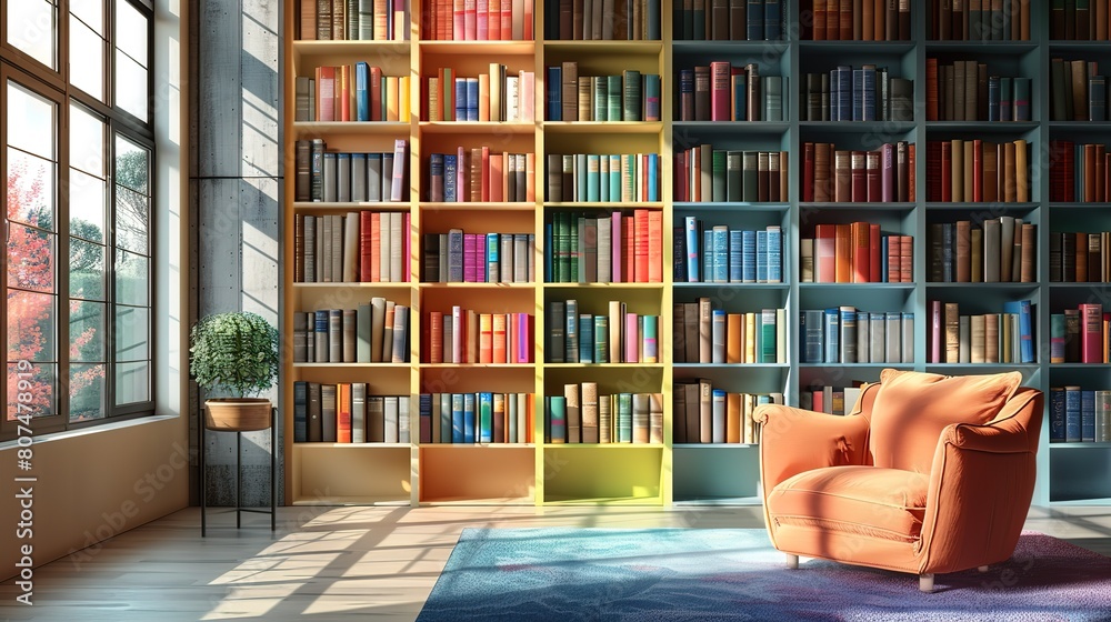 Attractive collage template banner poster of big large bookcase with ...