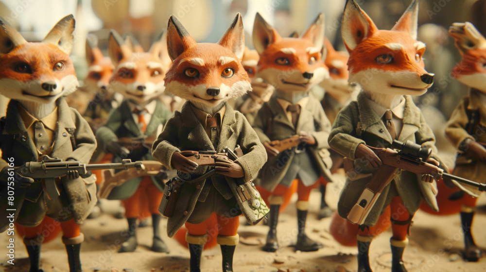 Cute and clever Fox soldier Army in uniform and holding weapon. Stock ...