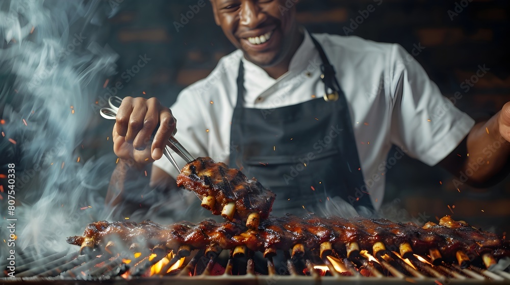 Braai Master Achieving Perfection Flipping Rack of Ribs with Long Tongs ...
