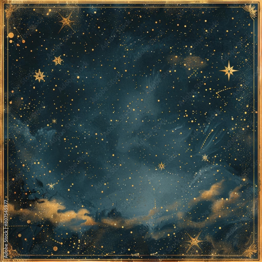 Starry night sky background on a wedding invitation card blank mockup ...