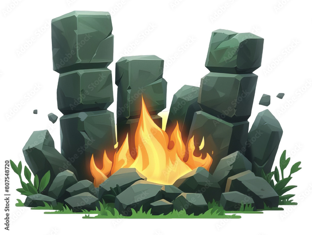 Vivid illustration of a campfire with stone enclosure, great for ...