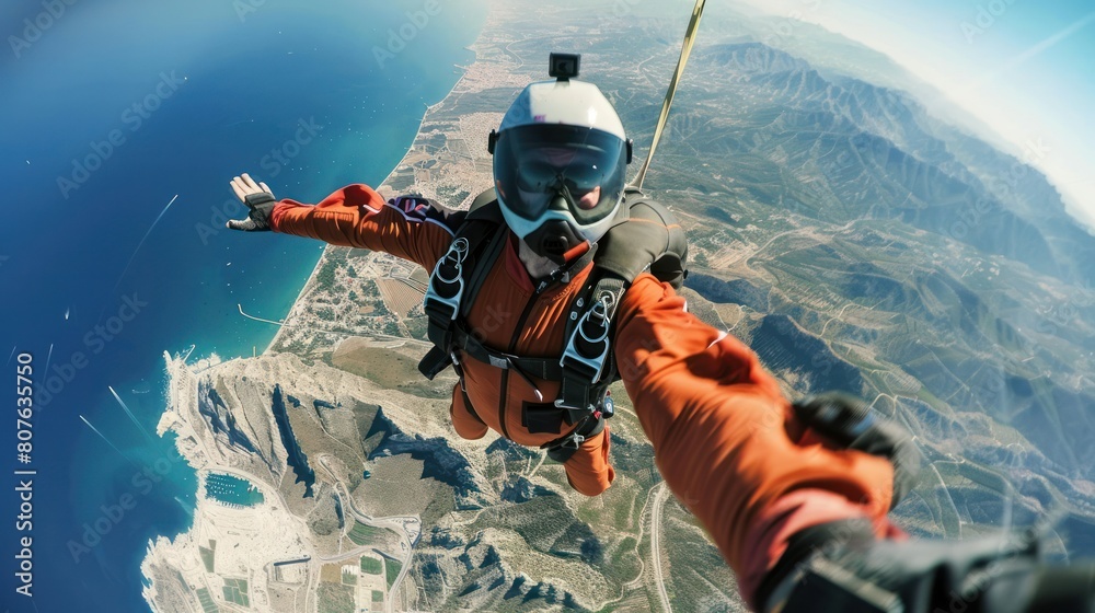 skydiver capturing their exhilarating experience with a GoPro camera ...