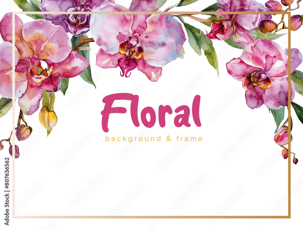 Orchid floral border frame vector background Stock Vector | Adobe Stock