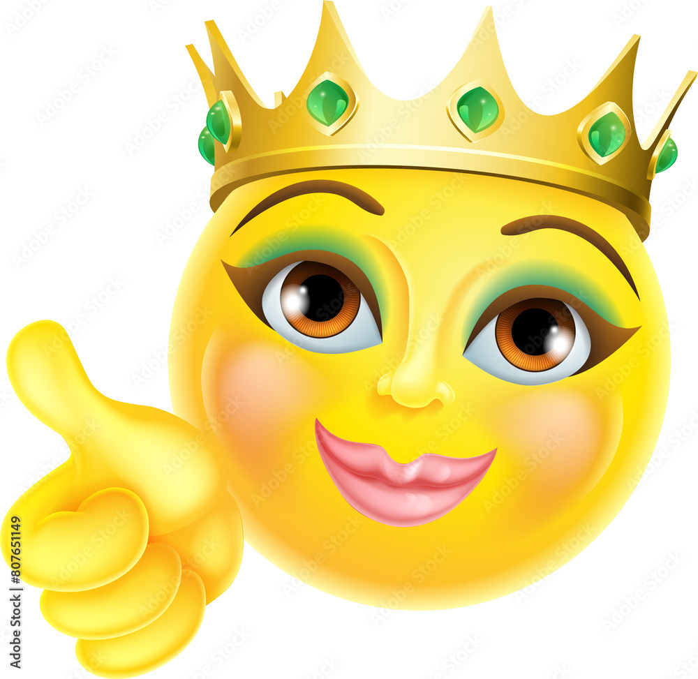 Queen Princess Emoticon Gold Crown Cartoon Face Stock Illustration ...