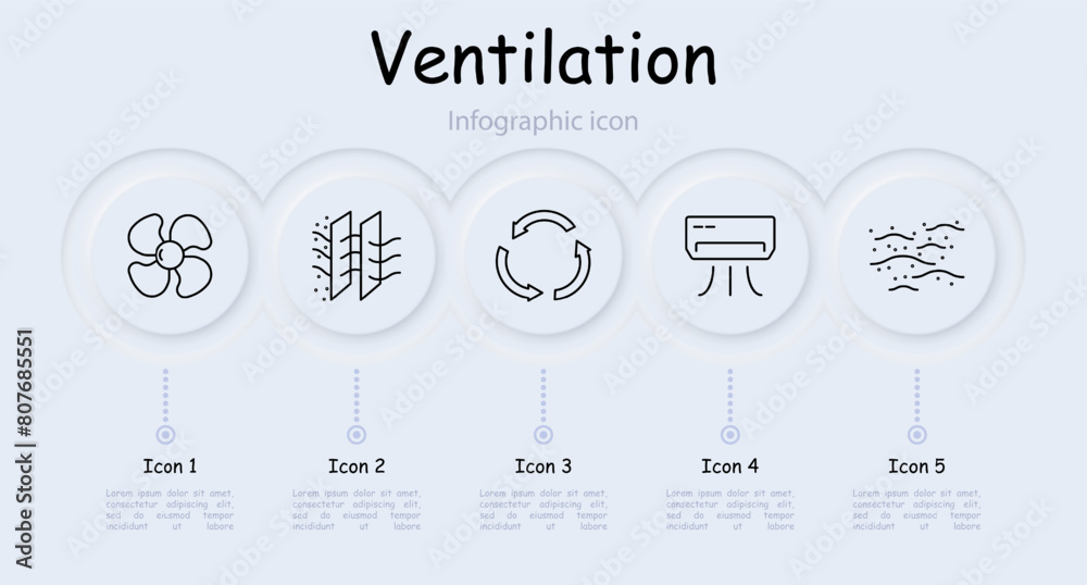 Ventilation set icon. Blades, circulation, air, dust, air conditioner ...
