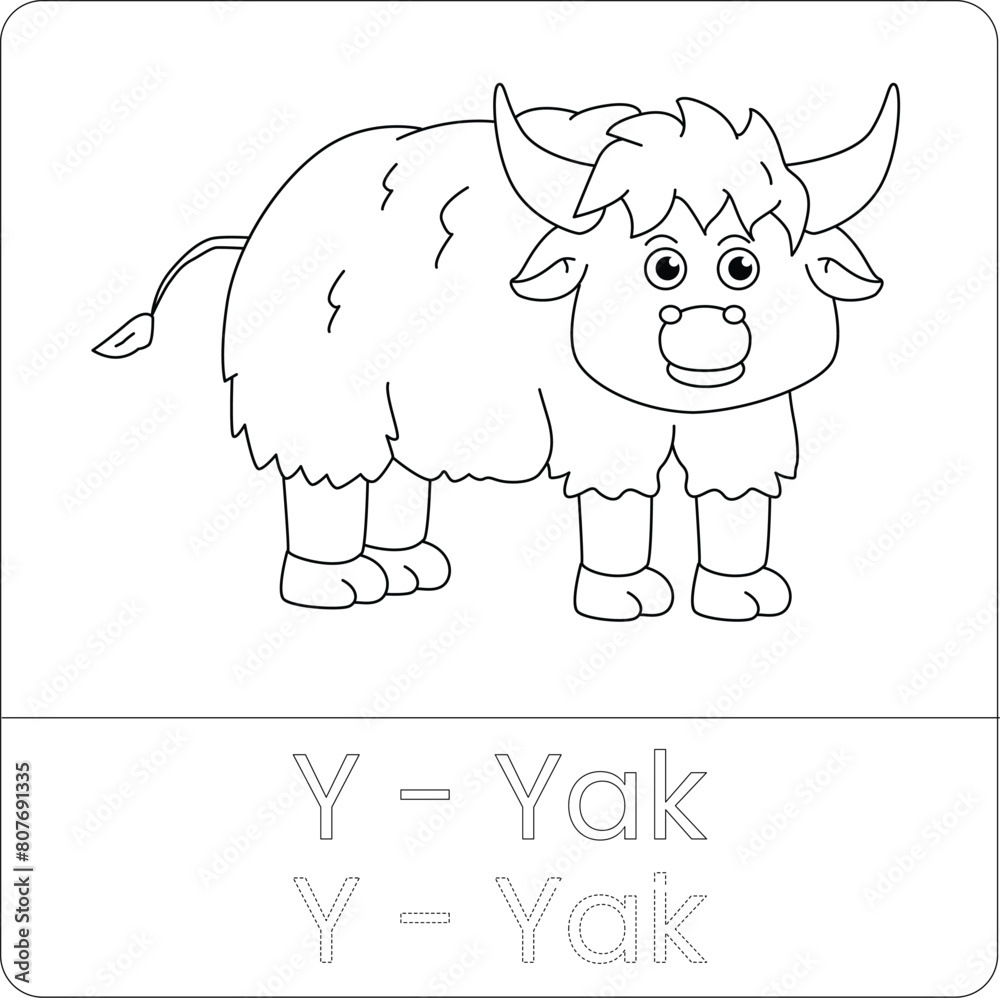 Cute Yak Coloring Page for Kids – Black and White Line Art Printable ...