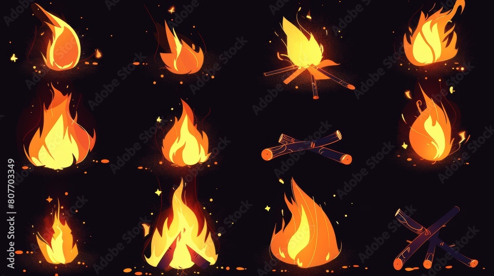 Burning camp fire flames and long tongues in a game animation sprite ...