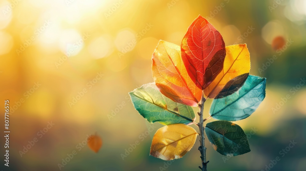 Metaphorical minimalist tree with diverse leaves of different shapes ...