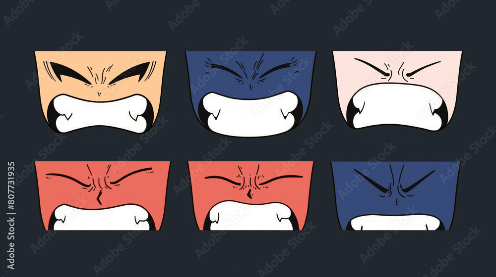 Collection of six cartoon face expressions with different skin tones ...