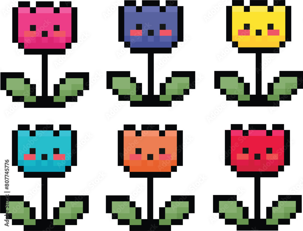 tulip cartoon in 8 bit pixel art. Stock Vector | Adobe Stock