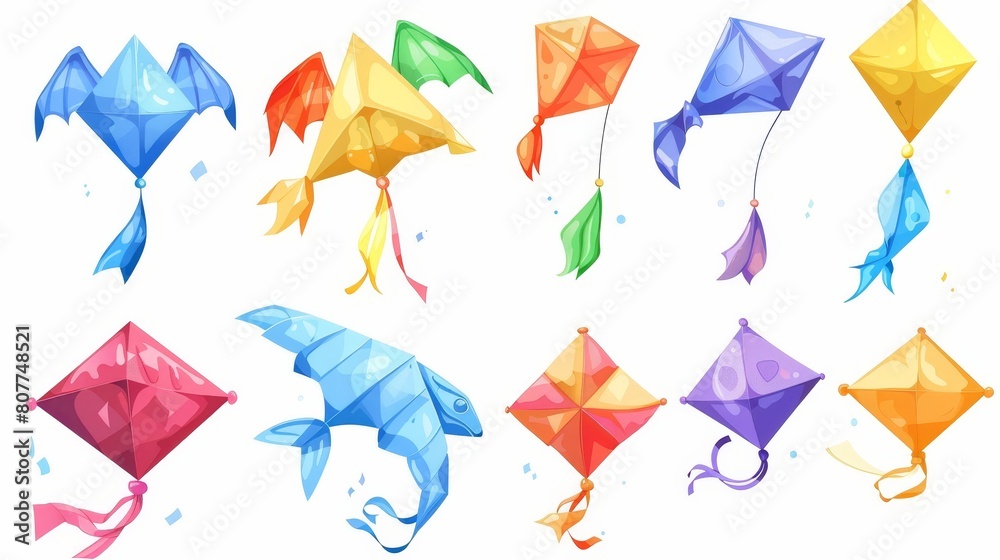 Set of colorful kites isolated on a white background. Modern ...