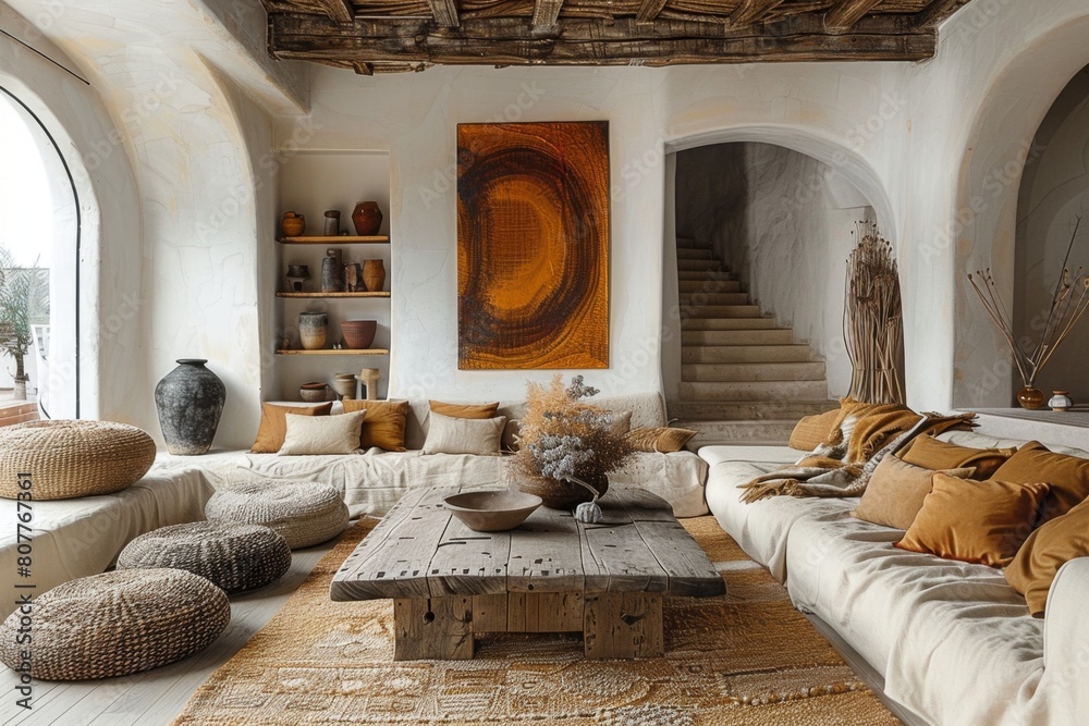 Farmhouse, country home interior design of modern living room. Warm and ...