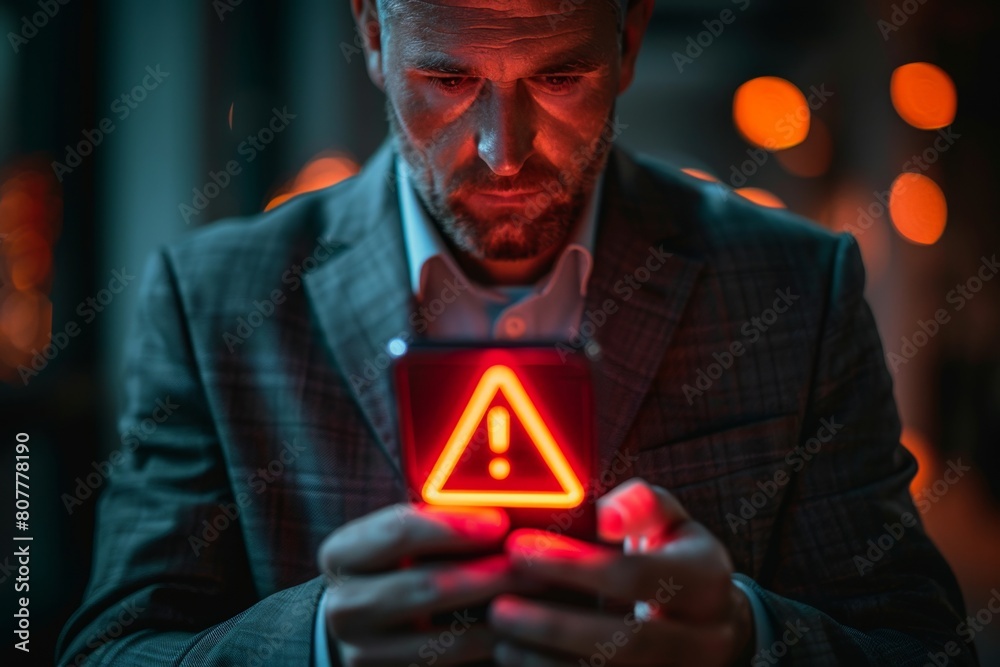 businessman, laptop, error notification, maintenance, concept, virus ...