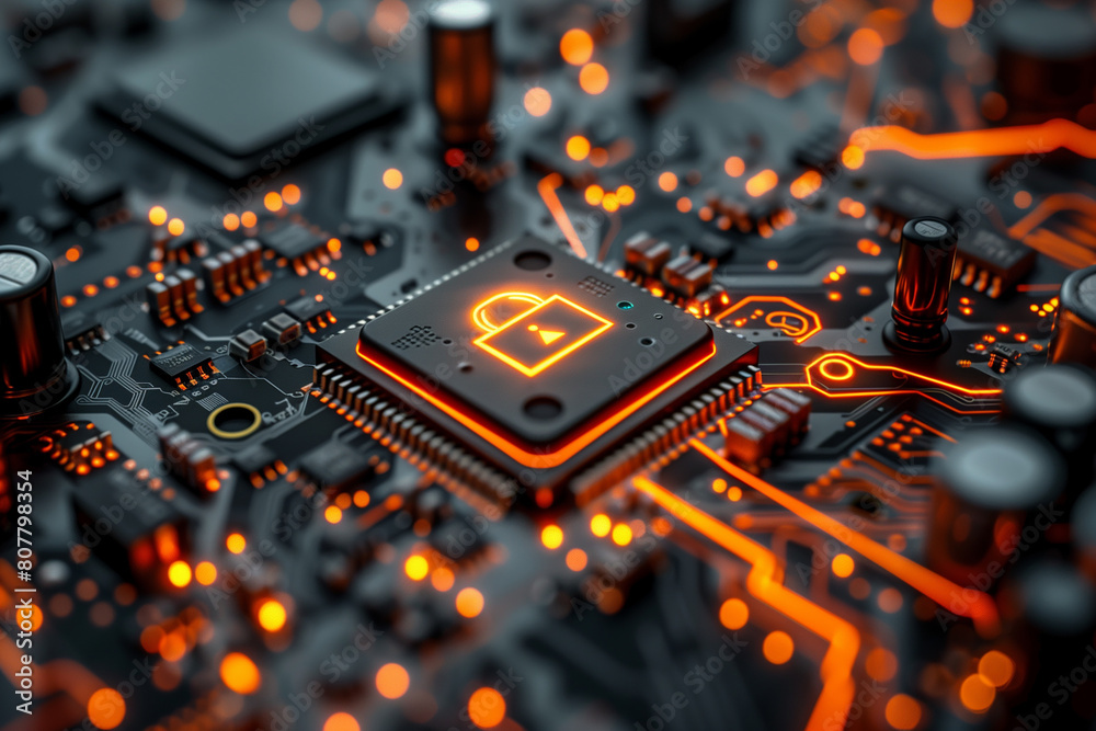 Internet Technology Concept with home symbol on a Microchip. Orange ...