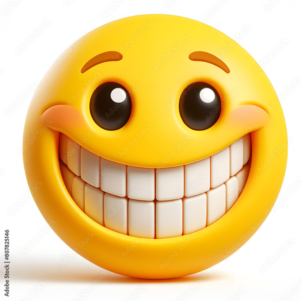 Emoji Jaune 3d avec un Grand Sourire et dents blanches, isolé sur fond ...