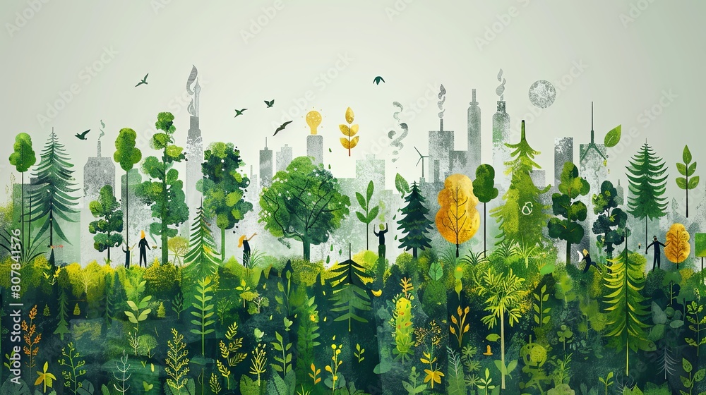 Drawings showing planting trees and reducing global warming in all ...