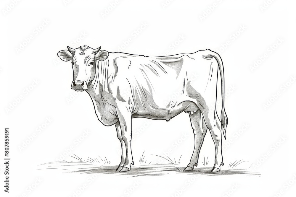 Detailed black and white sketch of a dairy cow, perfect for milk ...