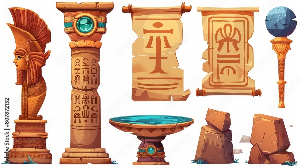 Symbols of Egyptian culture, the papyrus from ancient Egypt, stone ...