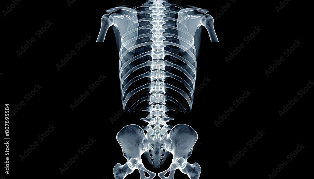 Ilustrace X-ray view of a human chest wall thoracic region skeletal ...