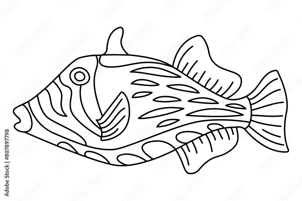 Tropical Fish. Simple Hand Drawn. Isolated on white background. line ...