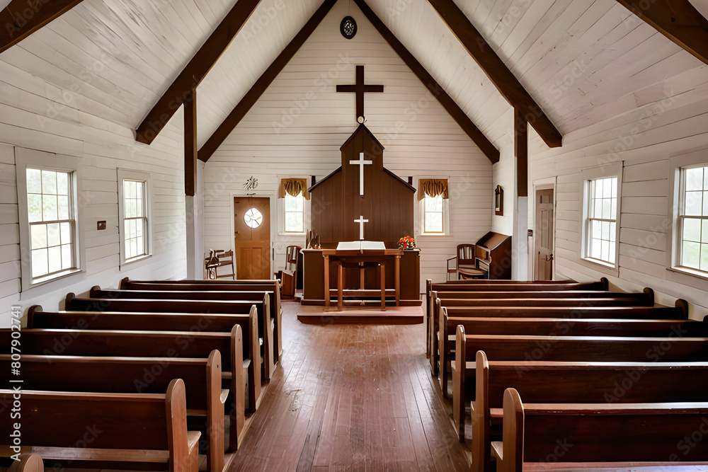 Beautiful interior of little country church in the Great Smoky ...